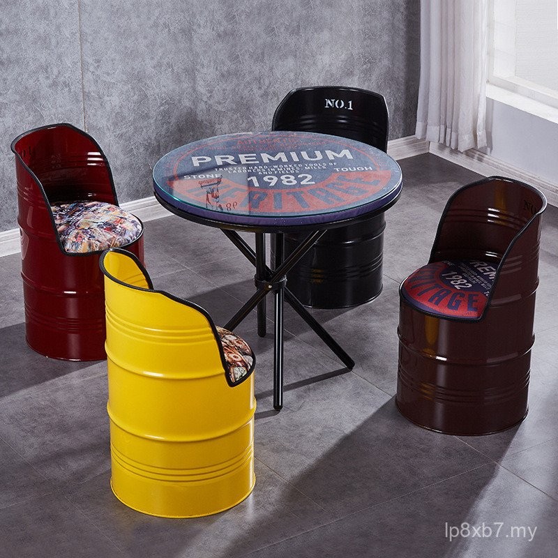 Retro Tin Barrel Chair Bar Industrial Style Oil Barrel Tin Stool ...