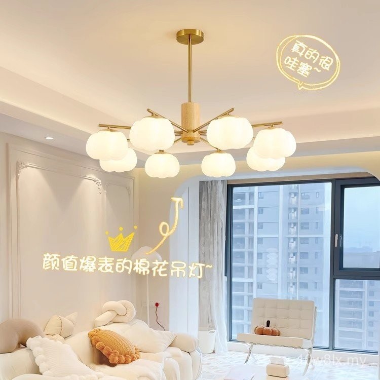 Lampu gantung ruang tamu, kayu balak, angin krim, lampu Guangdong ...