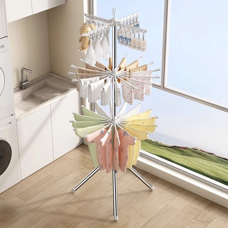 Baby Drying Rack Floor Folding Balcony Cool Stainless Steel Drying Rack ...