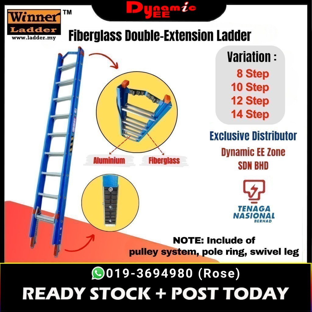 WINNER:LADDER (FDE) FIBERGLASS DOUBLE EXTENSION LADDER LD401 | Shopee ...