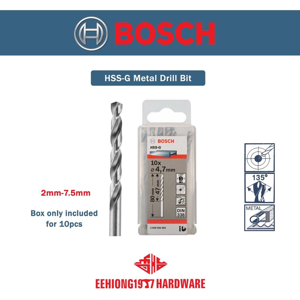 Bosch HSS-G Metal Drill Bit Metal Drill Bits 1.5mm - 7.5mm 2608595050 ...