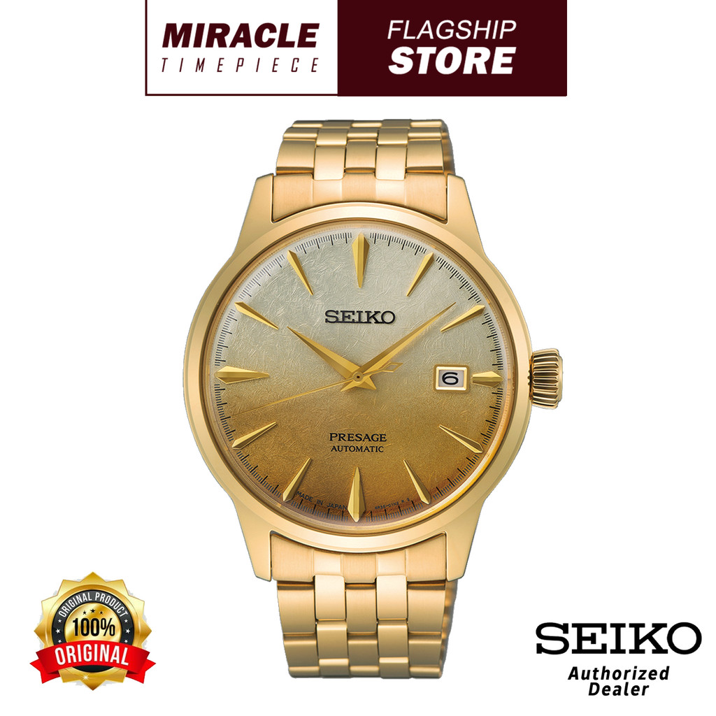 Seiko Presage SRPK46J1 Cocktail Time Gold Beer Automatic Stainless Steel Case & Strap Men Watch ...