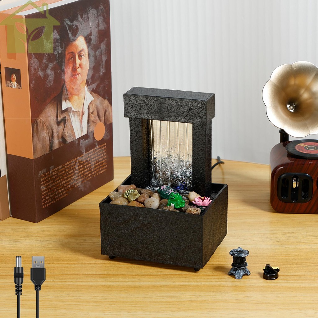 Tabletop Fountain Light Up Indoor Desktop Waterfall Fountain Battery ...