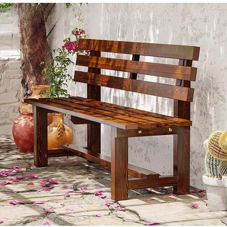 Outdoor antiseptic wood rural park leisure double bench public rest ...