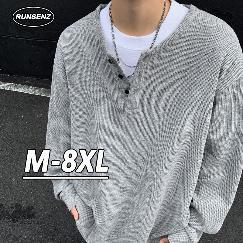 M-8XL Korean Basic Long Sleeve Top Men Plus Size T Shirt Simple Loose Casual Oversized Top ...