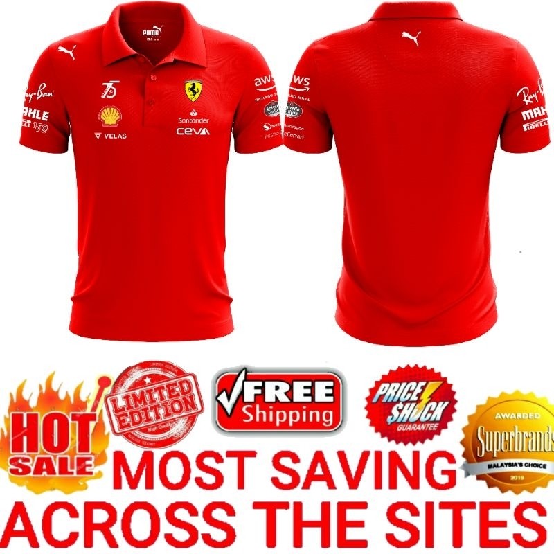 F1 2024 Scuderia Ferrari Racing Team Mens Big Size Short Sleeve Graphic ...