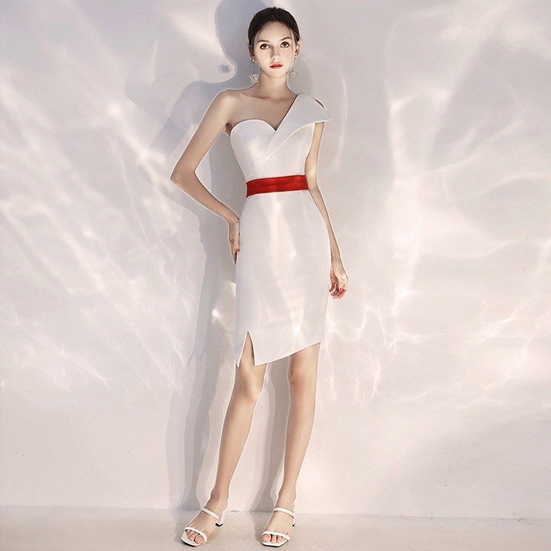 Simple White Evening Dress for Women Elegant One-shoulder Sexy Banquet ...