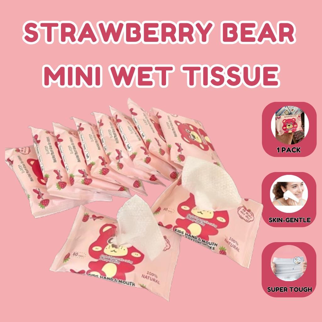 【1PACK】Mini Strawberry Bear Wet Tissues Wipes Soft And Smooth Tisu ...