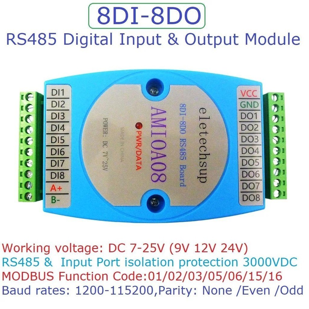 DC 12V 24V 8DI-8DO RS485 Isolated Communication Digital Input and Output MODBUS RTU PLC Module ...