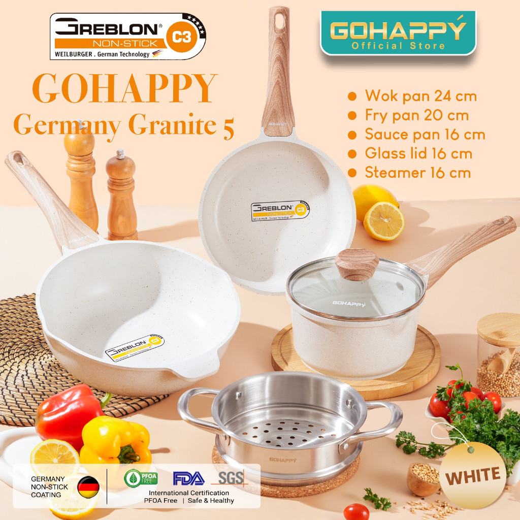 Vortuner Swiss Granite pan set - 5 Pcs Gohappy Premium quality pans ...