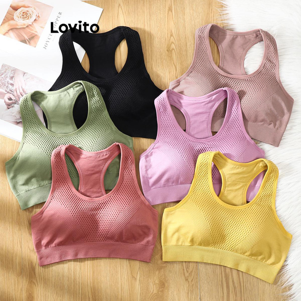Lovito Sporty Plain Basic Sports Bra for Women LNE51381 Lovito Bra ...
