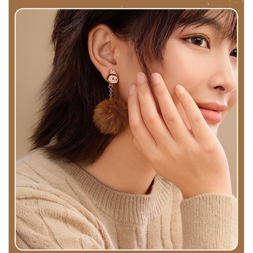 Genuine POPMART Warm Fluffy series LABUBU Hairball earrings official ...