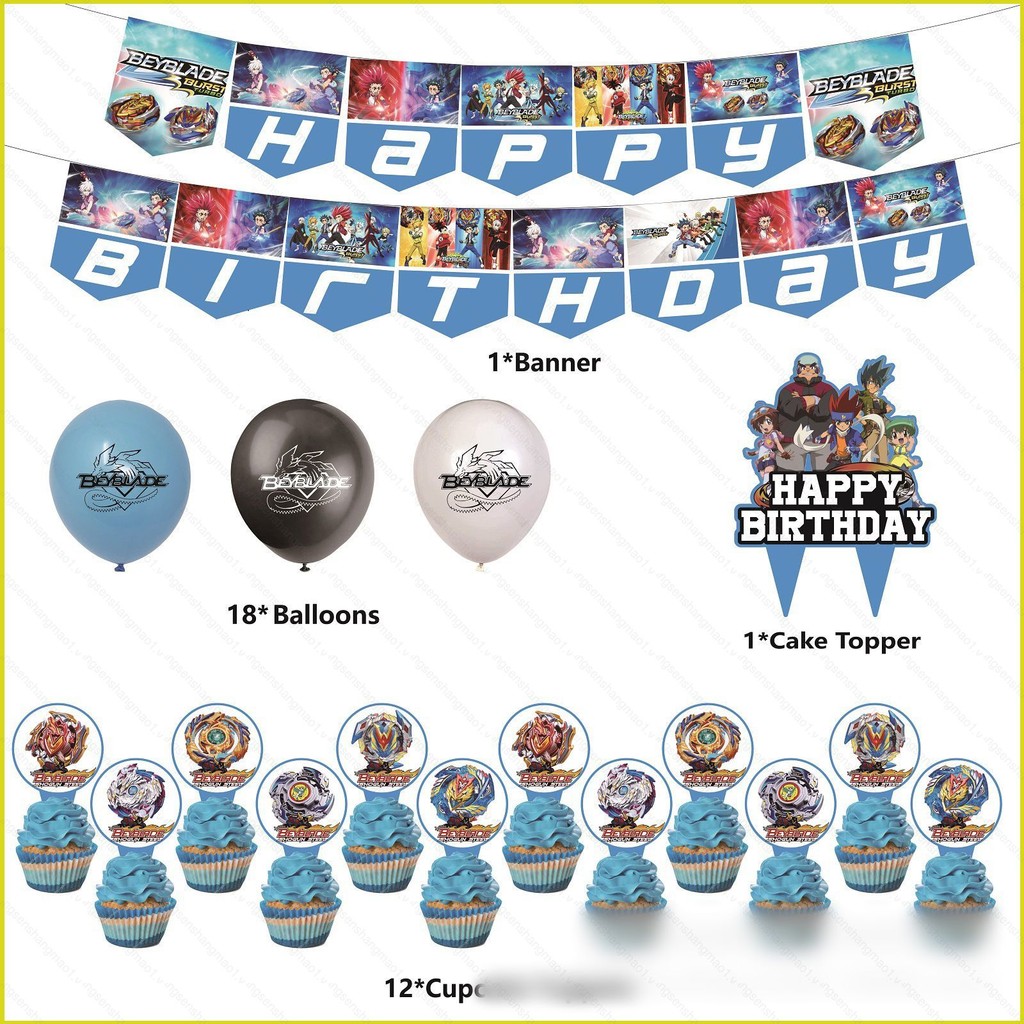 PS1 Beyblade Theme kids birthday party decorations banner cake topper ...