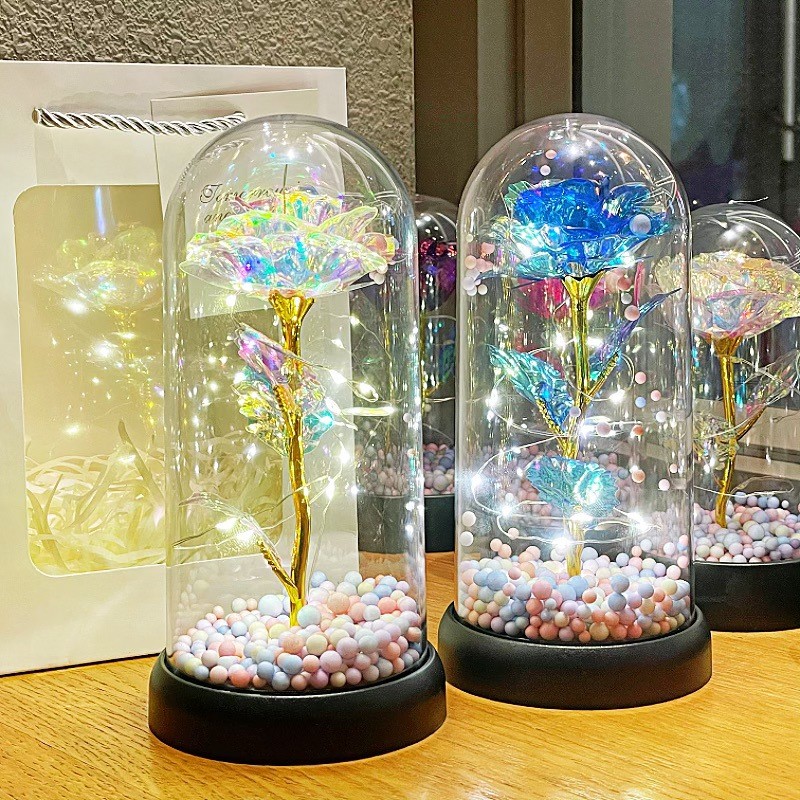 Creative Rose Night Light, Artificial Bouquet of Preserved Flowers ...