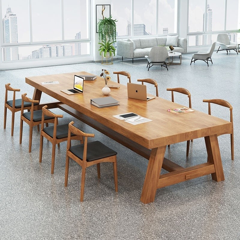 Solid Wood Dining Table Household Meeting Table Long Table Large Board ...