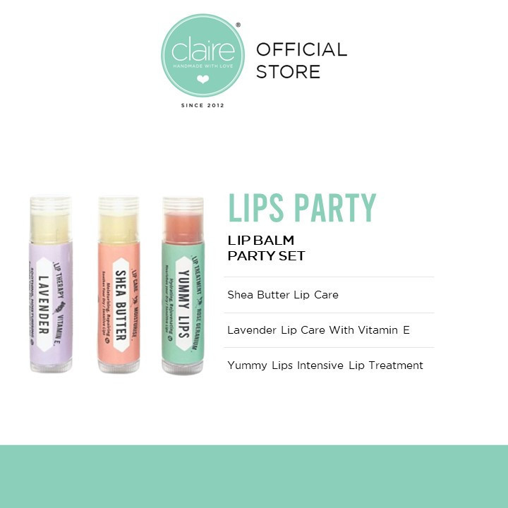 Claire Organics Lip Balm Party Set [Shea Butter, Lavender, Yummy Lips ...
