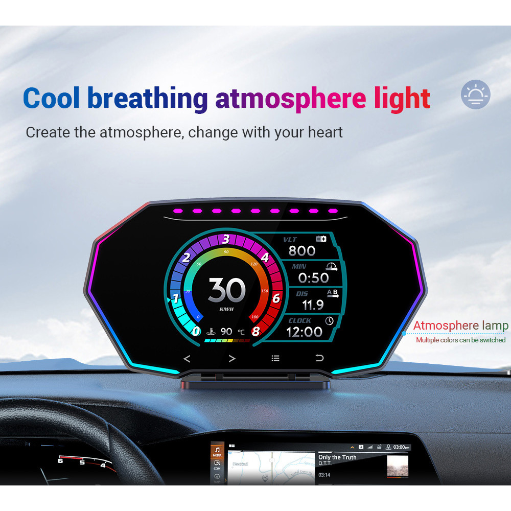 F11-PRO HUD Digital Smart LCD Gauge OBD2+GPS+Slope Meter Head Up ...