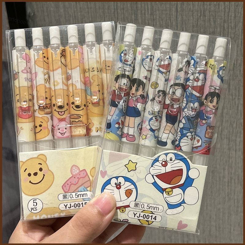 ST3 6PCS/set Doraemon Winnie Click ball pen cartoon cute black gel pen ...