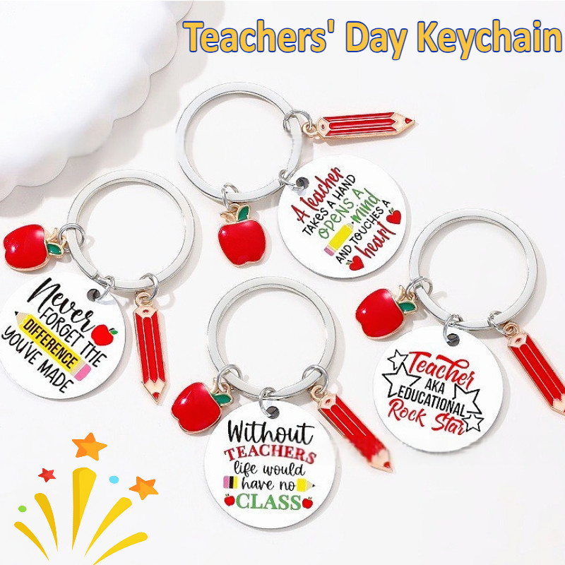 Teacher's Day Keychain Colored Stainless Steel Key Chain Apple Pencil ...