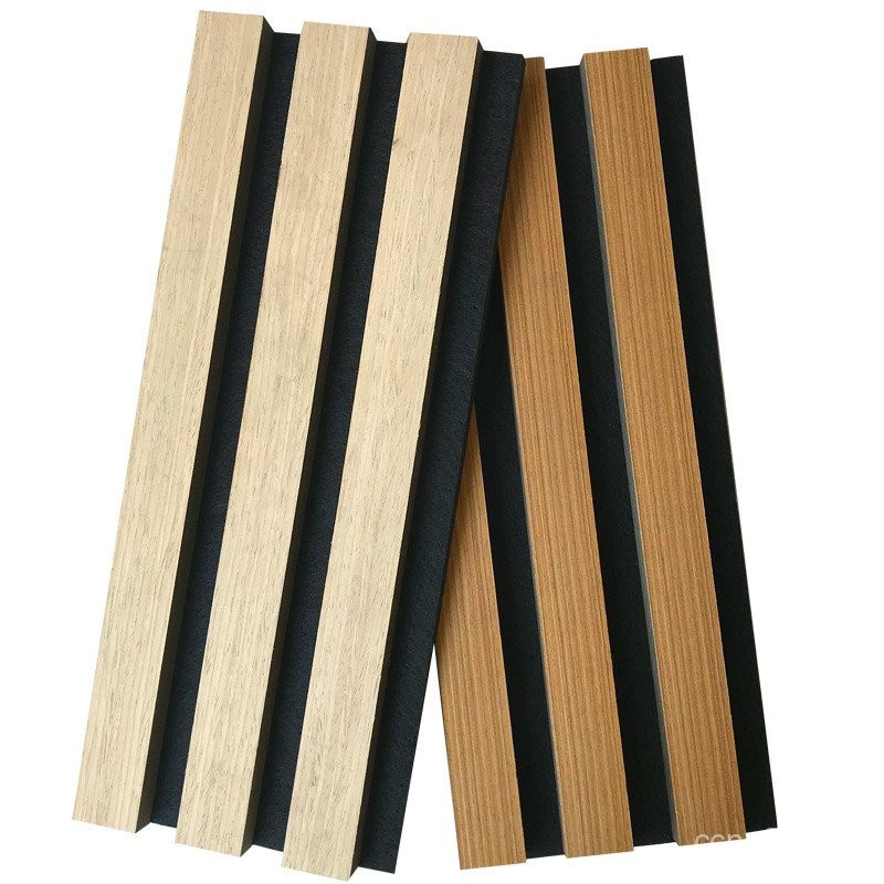 Papan penyerap bunyi serat poliester batang kayu, dinding latar ...