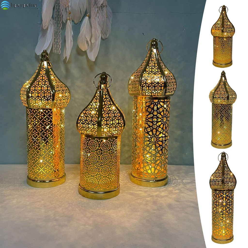 Moroccan Lantern Light Props Iron Desk Lamp for Wedding Hollow LED Wind ...