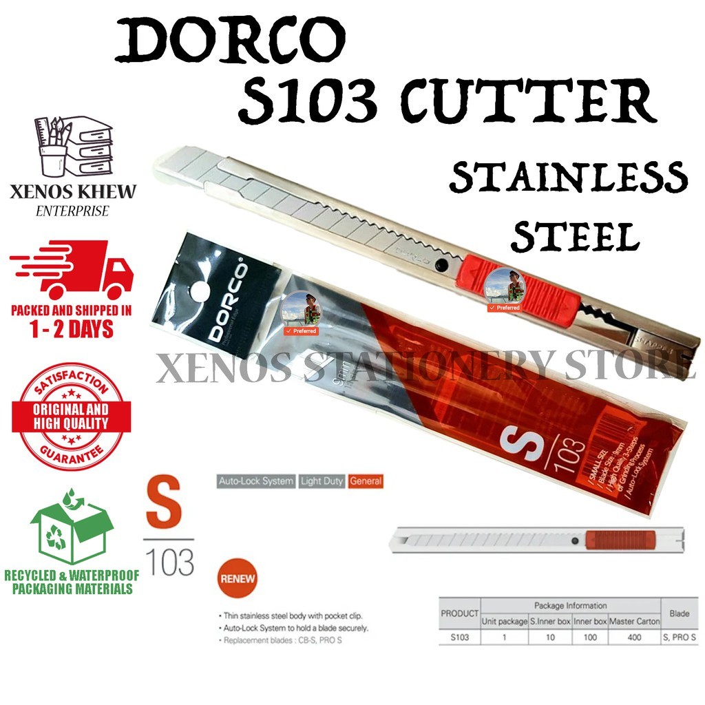 DORCO STEEL CHROME SMALL CUTTER KNIFE S103 9MM DC72 METAL PEN KNIFE D ...