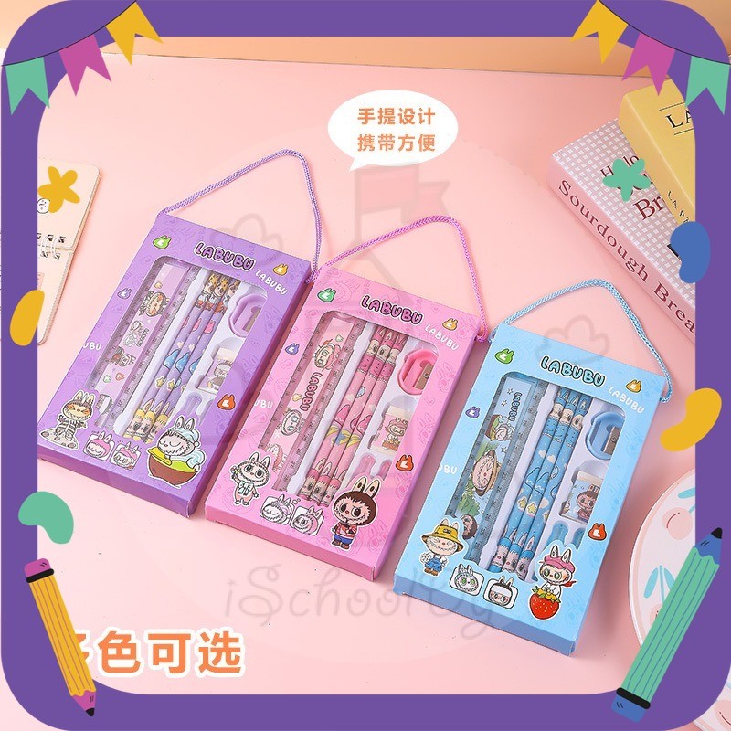 iSchoolDy Kids Cartoon Labubu Cute Mini Stationery Set items Sekolah ...