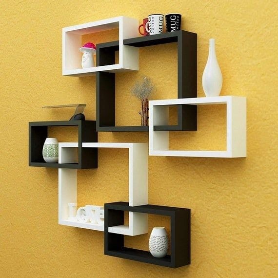 KAYU HIASAN DINDING Box Shelf with 3 minimalist wooden wall decorations ...
