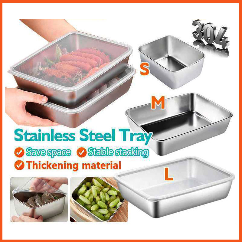 304 Stainless Steel Square Tray with Cover Household Tableware Multi ...