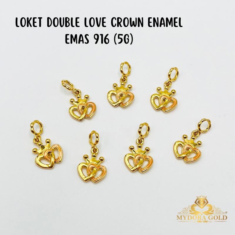 MYDORA Loket Double Love Crown Enamel (5G) l EMAS 916/22K | Shopee Malaysia
