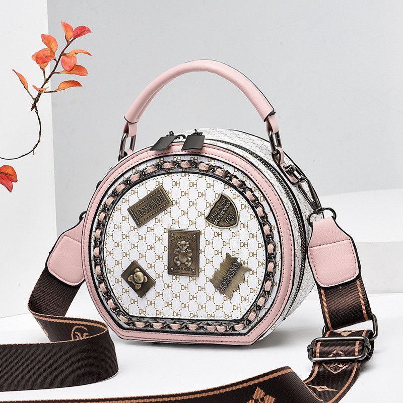 Vintage Shoulder Bag Women Retro Mini Round Bag Female Printed Tote ...