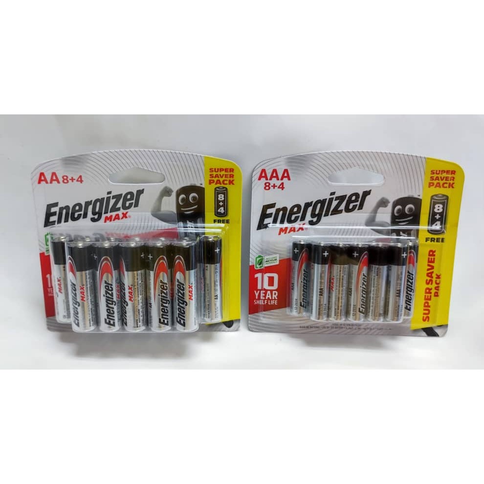 [100% Original - Malaysia Stock] ENERGIZER MAX ALKALINE BATTERY AA / AAA ( 8 + 4 Free ) - 12pcs ...