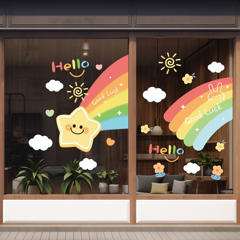 Rainbow Glass Sticker Coffee Milk Tea Shop Window Glass Door ...