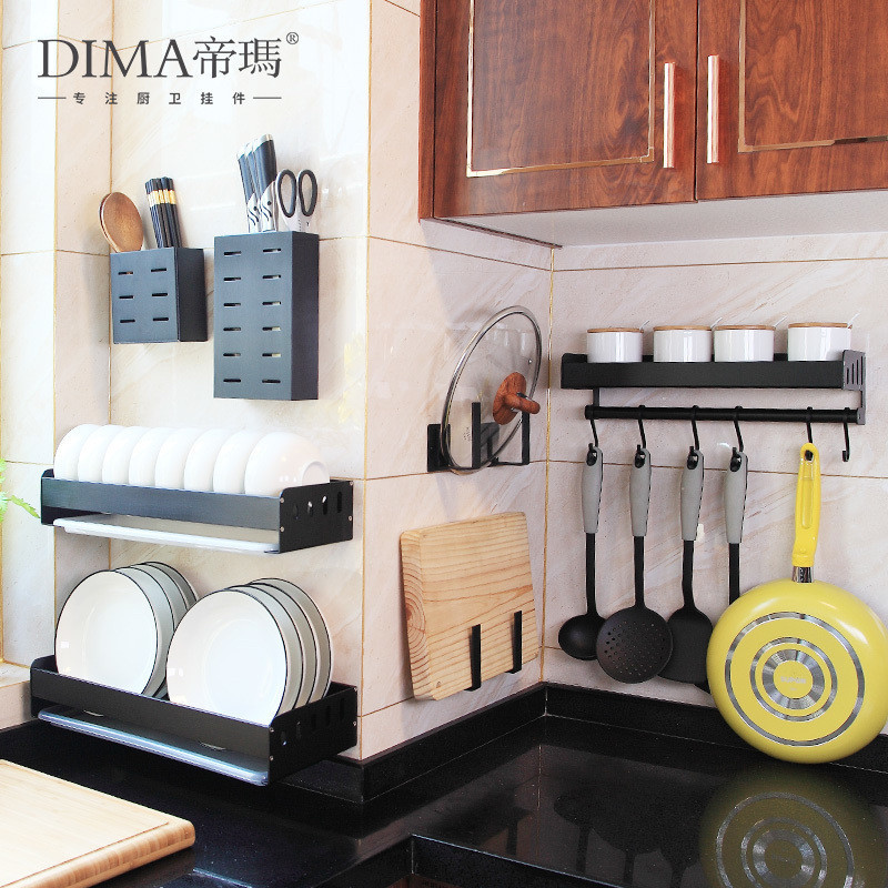 Kitchen Shelf Wall-Mounted Storage Handy Tool Dish Rack Pot Lid Rack ...