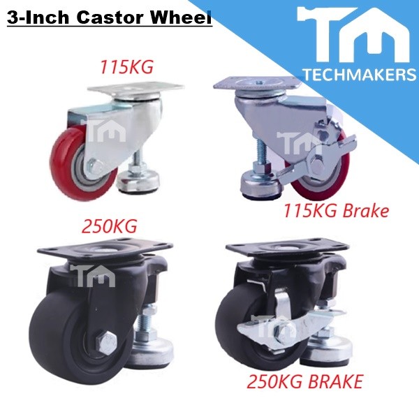 3-Inch Stainless Steel Caster Castor Wheel Stainless Steel Thread Heavy ...