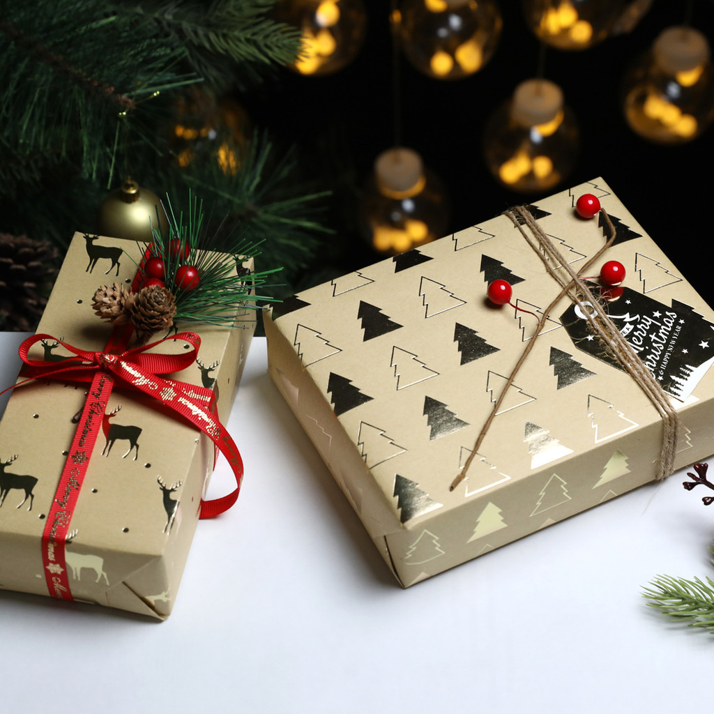 50*70cm Christmas Wrapping Paper Gold Stamp Reindeer Snowflake Tree ...