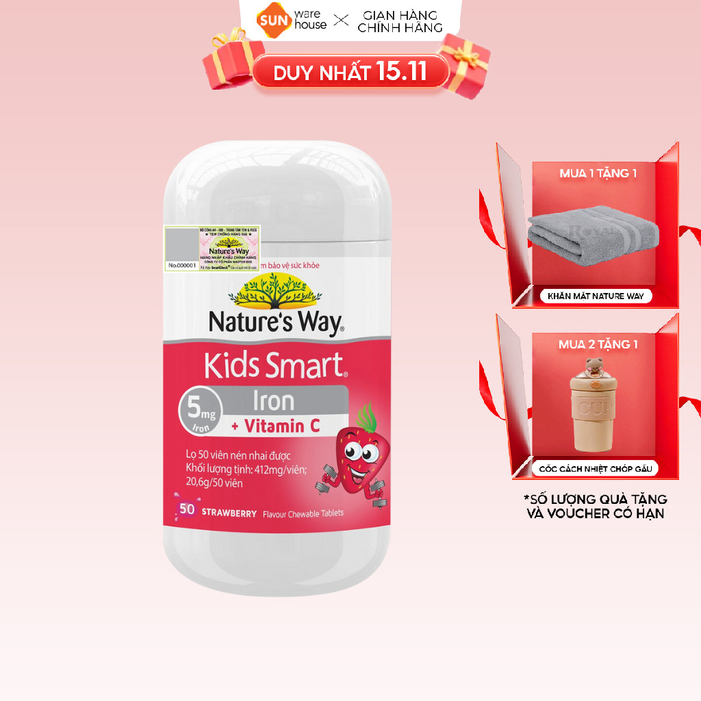 Nature's Way Kids Smart Vitamin C and Iron Chewable Tablets Strengthen ...