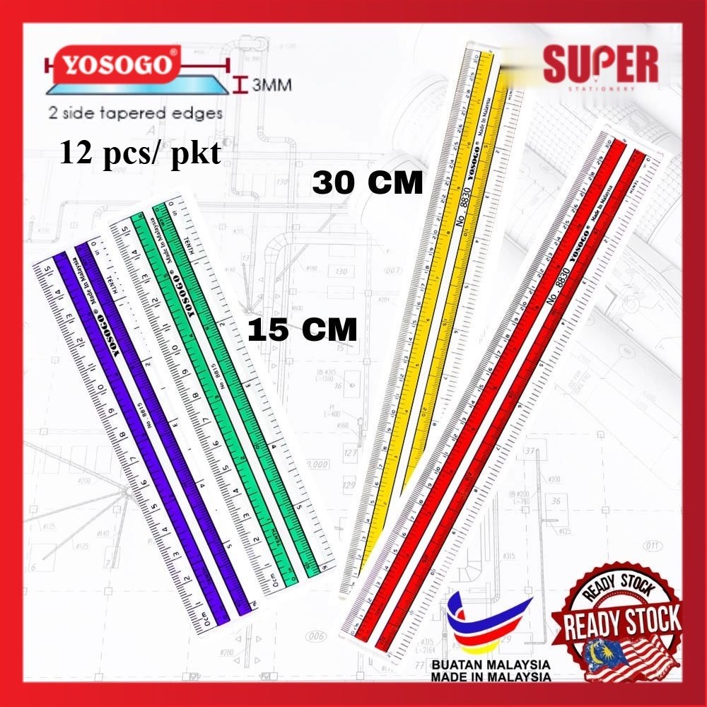 [super stationery]YOSOGO Pembaris 15cm 30 Cm - BULK order 12 pcs Plastic Ruler School Ruler Hard ...
