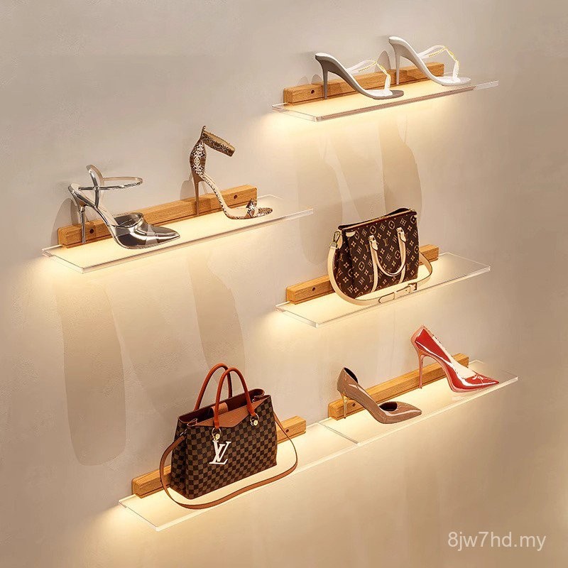 Rak atas dinding akrilik kayu pepejal tanpa buat lubang rak buku papan ...