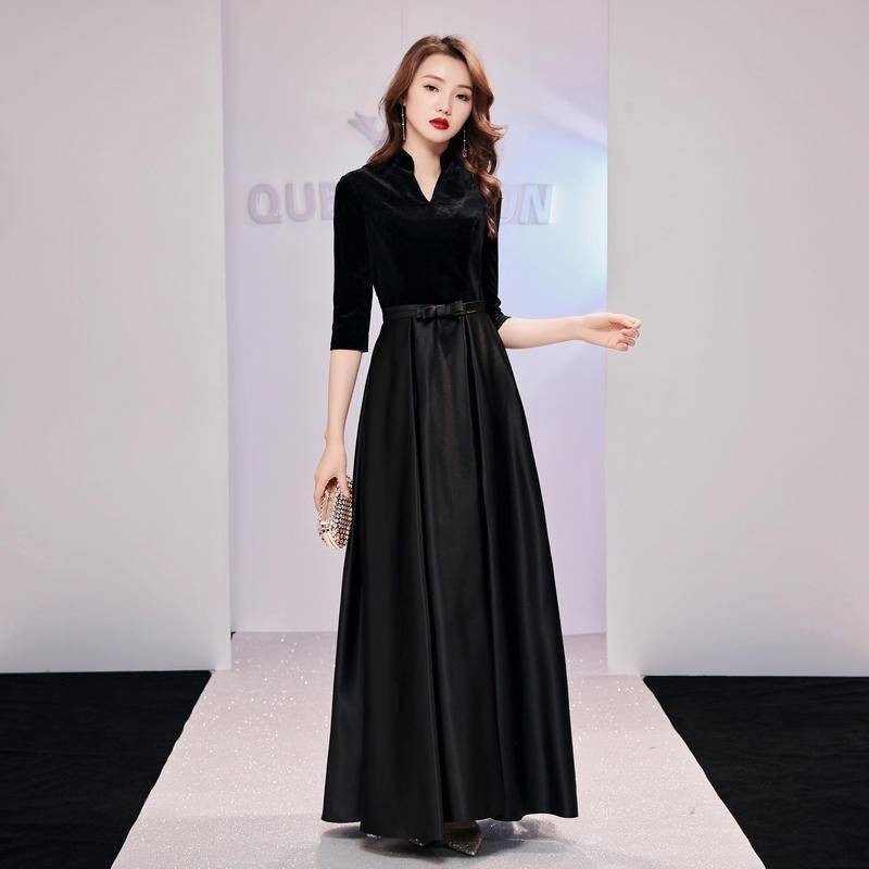 Customize Lady Black Evening Dress Annual Conference Host Elegant Dress ...