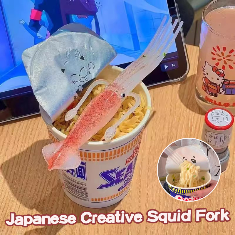 4Pcs/set Portable Squid Design Fruits Fork Instant Noodle Fork Home ...