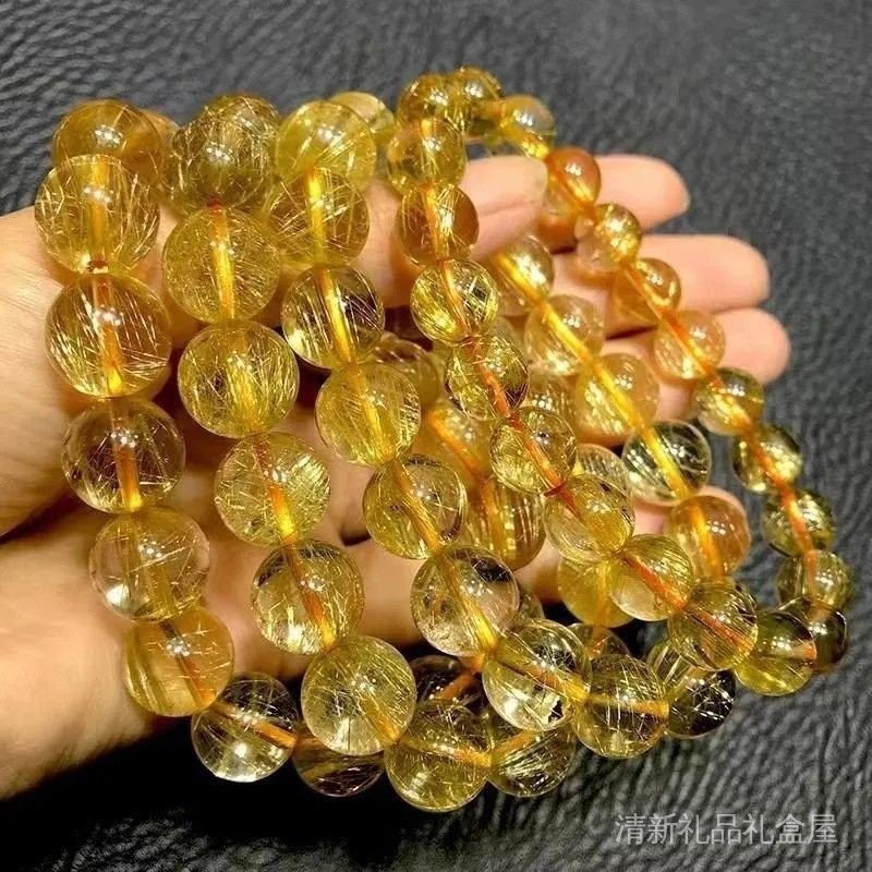 Natural gold rutilated quartz over rutilated quartz bracelet women's ...