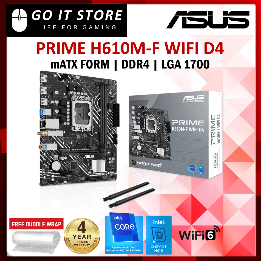 ASUS PRIME H610M-F WIFI D4 (LGA1700, Micro-ATX, Intel, DDR4, 12th & 13th & 14th Gen Support ...