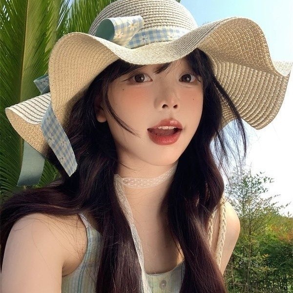 Wave French Straw Hat Summer Brim Seaside Beach Sunscreen Vacation Sun ...