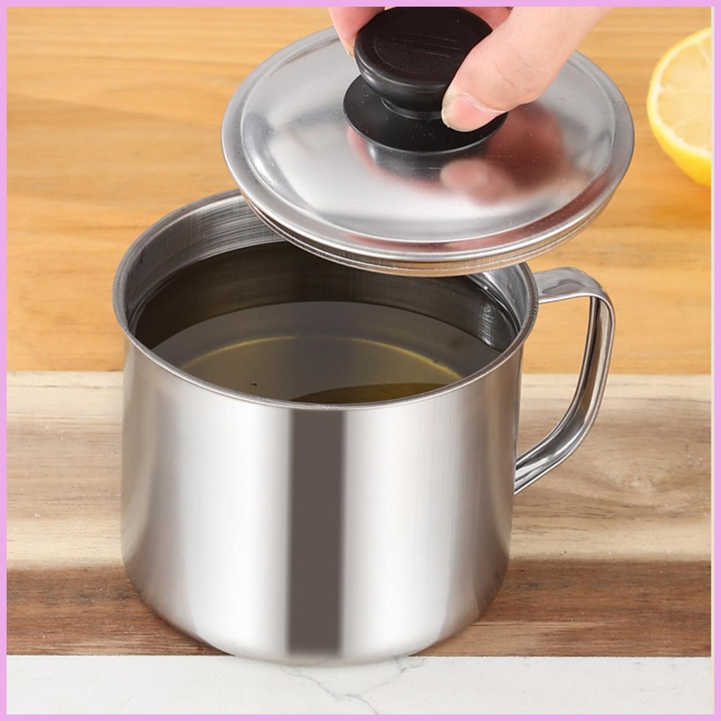 Stainless Steel Oil Filter Pot Cooking Oil Storage with Removable Mesh ...