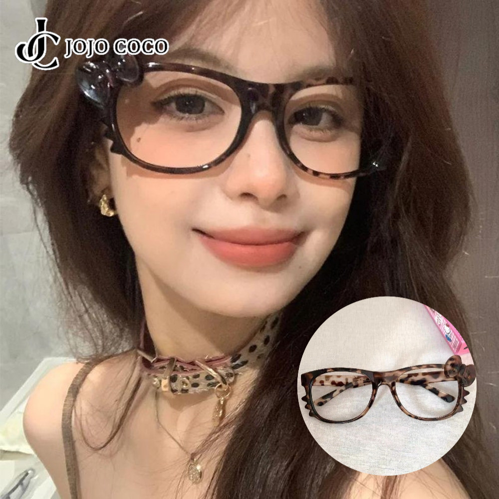 JOJO COCO Leopard Print Glasses Frame Kitty Lensless Cute Non-faced Tortoiseshell Round Glasses ...