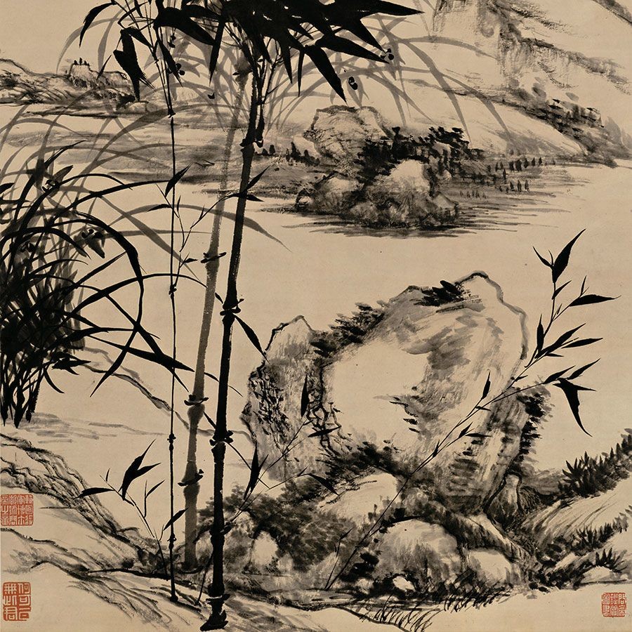 [Boutique] Qing Dynasty Shitao Bamboo Orchid Pattern Bamboo Vertical ...