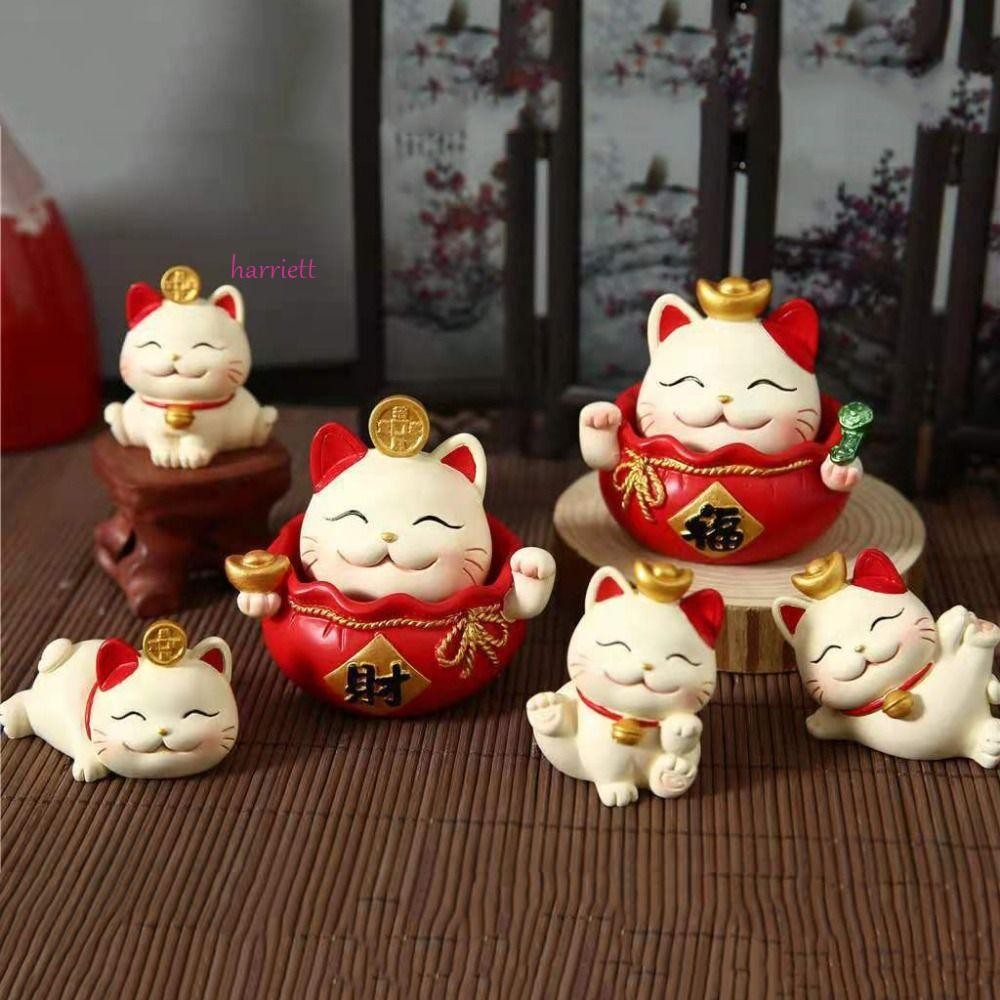HARRIETT Lucky Cat Car Decoration, Shake Head Waving Arm Mini Lucky Cat ...