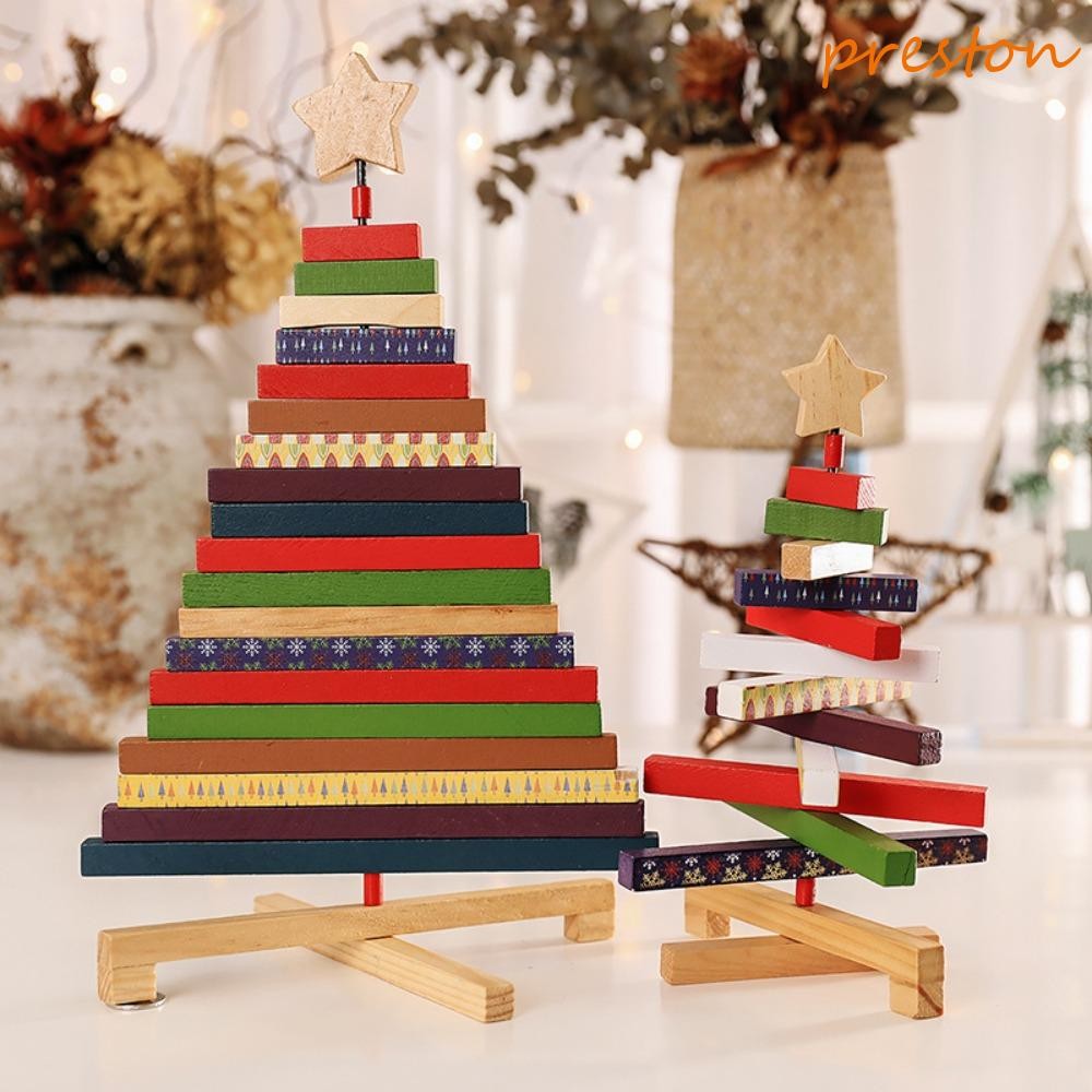 PRESTON Christmas Tree Figurine, Wooden Rotatable Christmas Tree ...