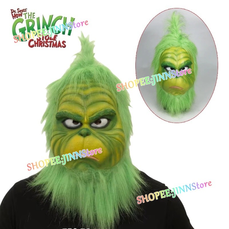 - JINN - Green-haired Monster Mask Christmas Grinch Headgear Party ...